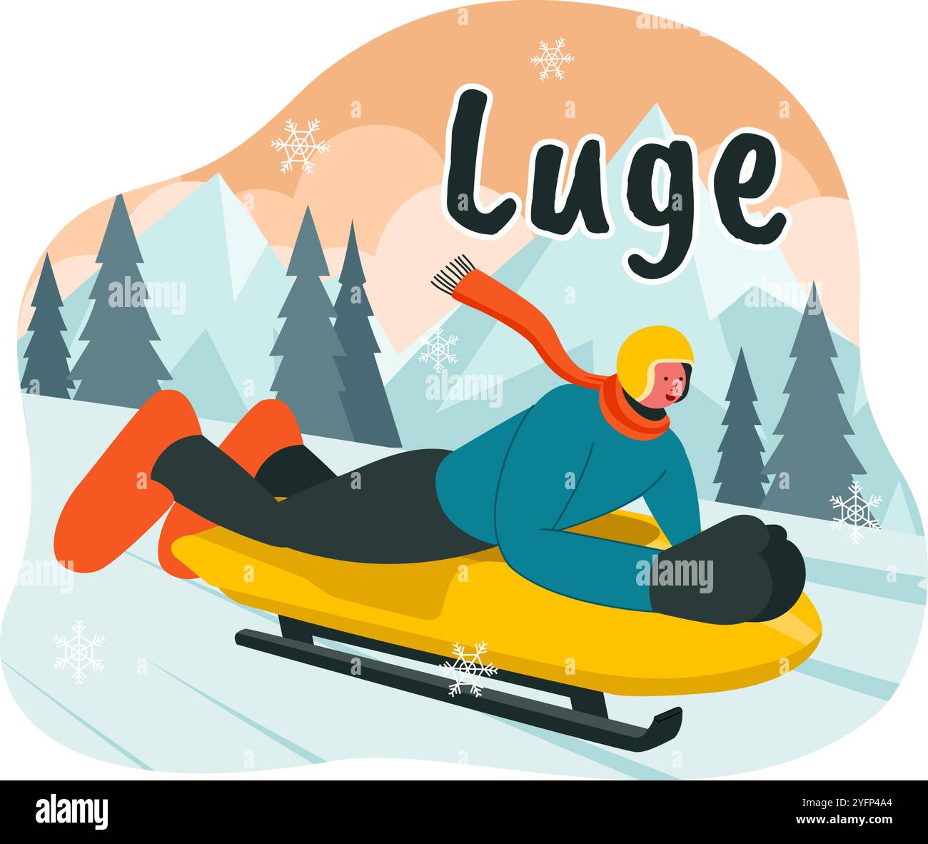 Luge Sled Race Athlete Winter Sport Vector Illustration featuring an ...