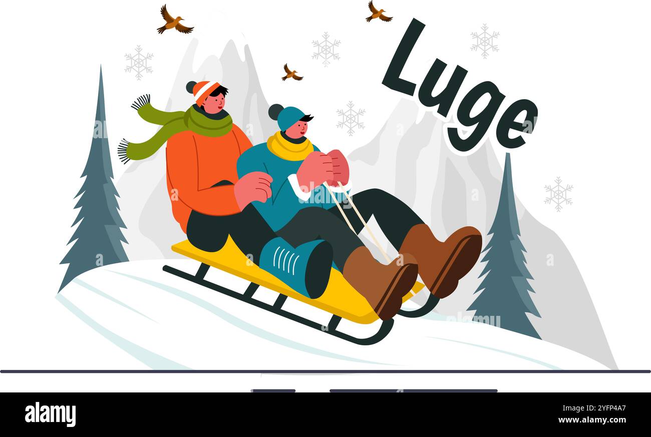 Luge Sled Race Athlete Winter Sport Vector Illustration featuring an ...