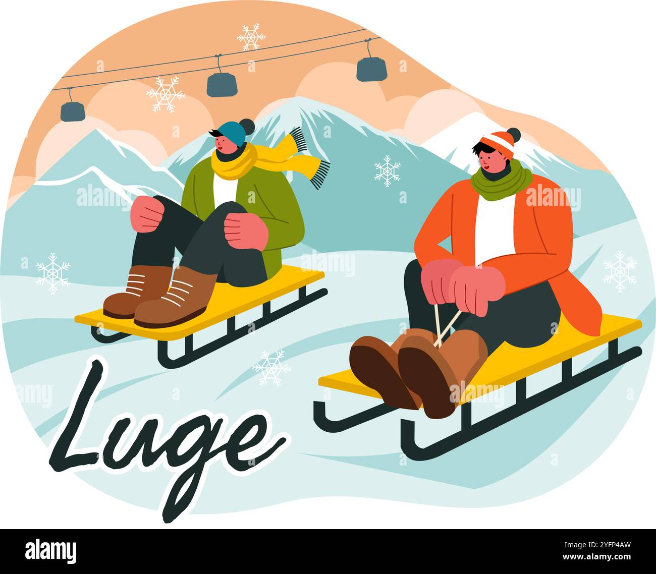 Luge Sled Race Athlete Winter Sport Vector Illustration featuring an ...