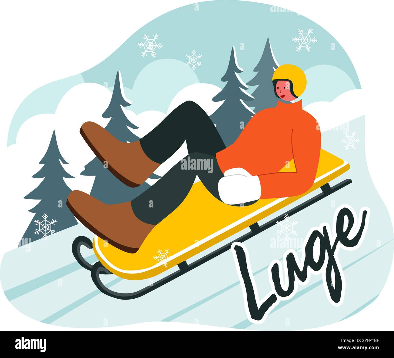 Luge Sled Race Athlete Winter Sport Vector Illustration featuring an ...