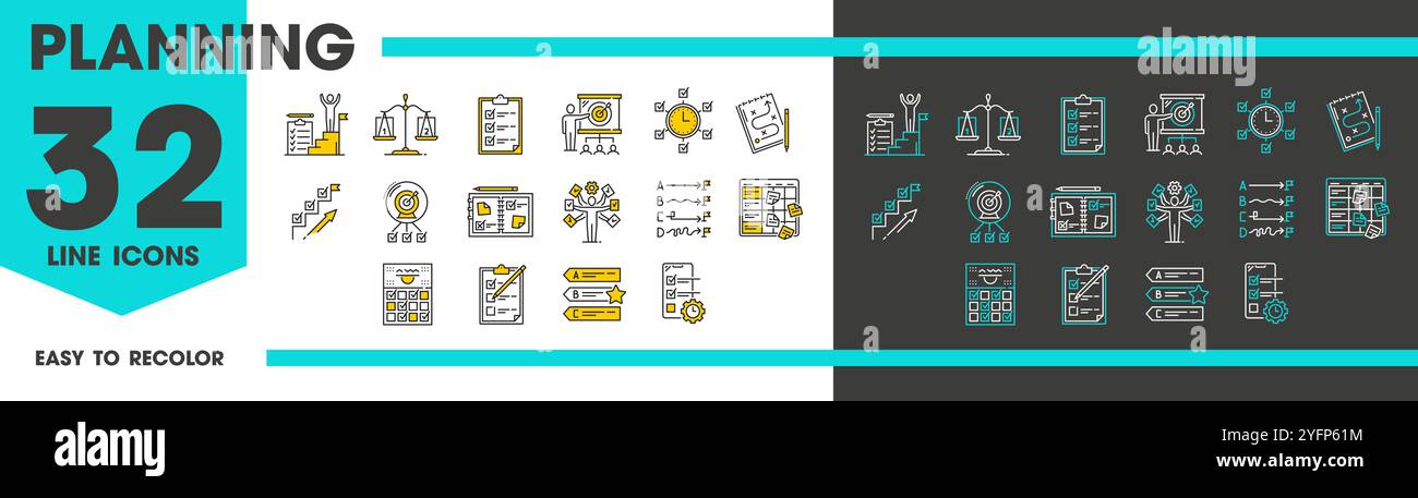 Planning line icons. Project goal, management and plan schedule. Vector ...