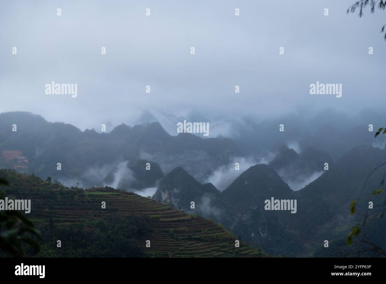 Ha Giang, Vietnam, White clouds on the Dong Van stone plateau in Ha ...