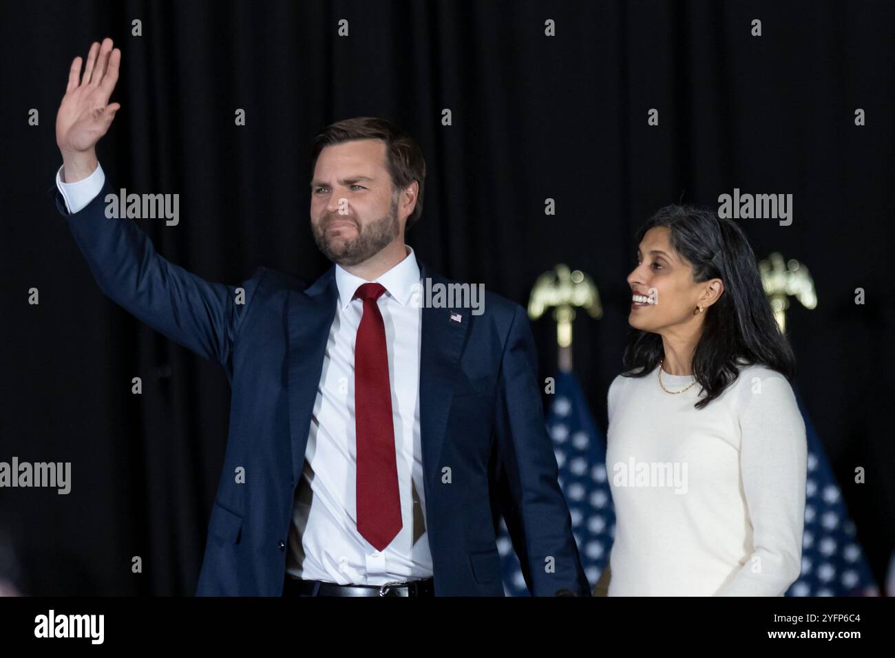 Ohio Senator JD Vance arrives with his wife Usha Vance at the Vice ...