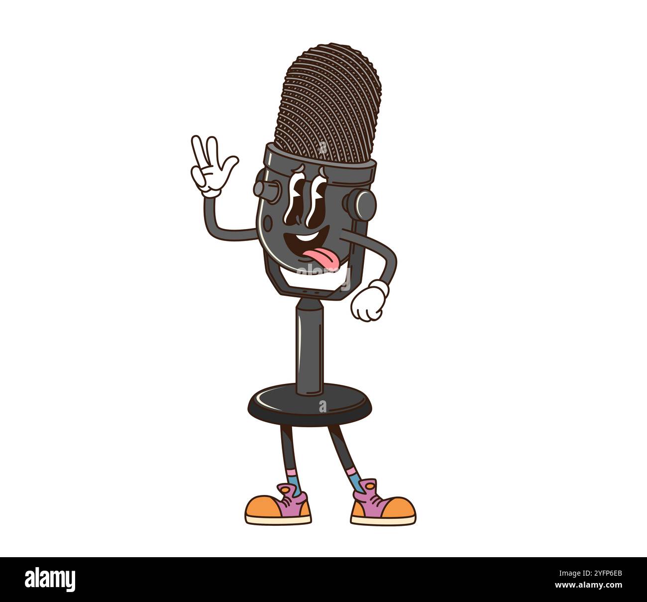 Cartoon groovy microph retro character. Isolated vector vintage ...