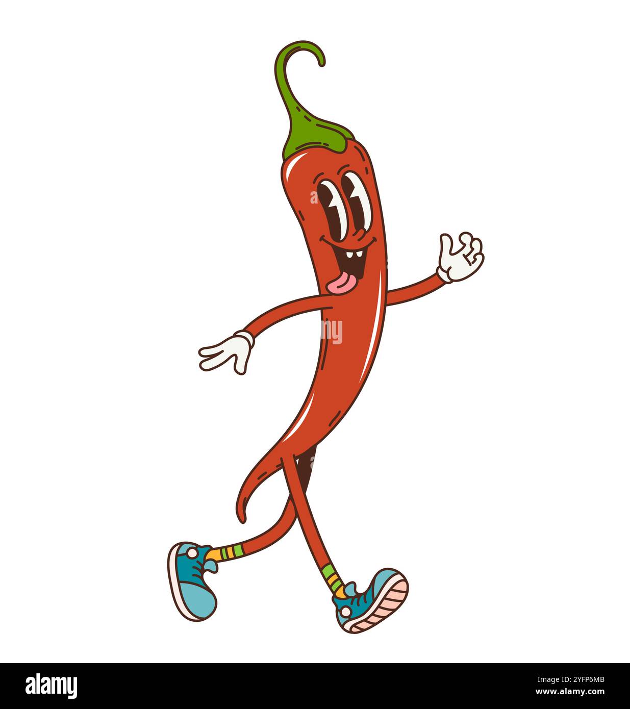 Cartoon groovy hot chili pepper vegetable character, vector retro funky ...