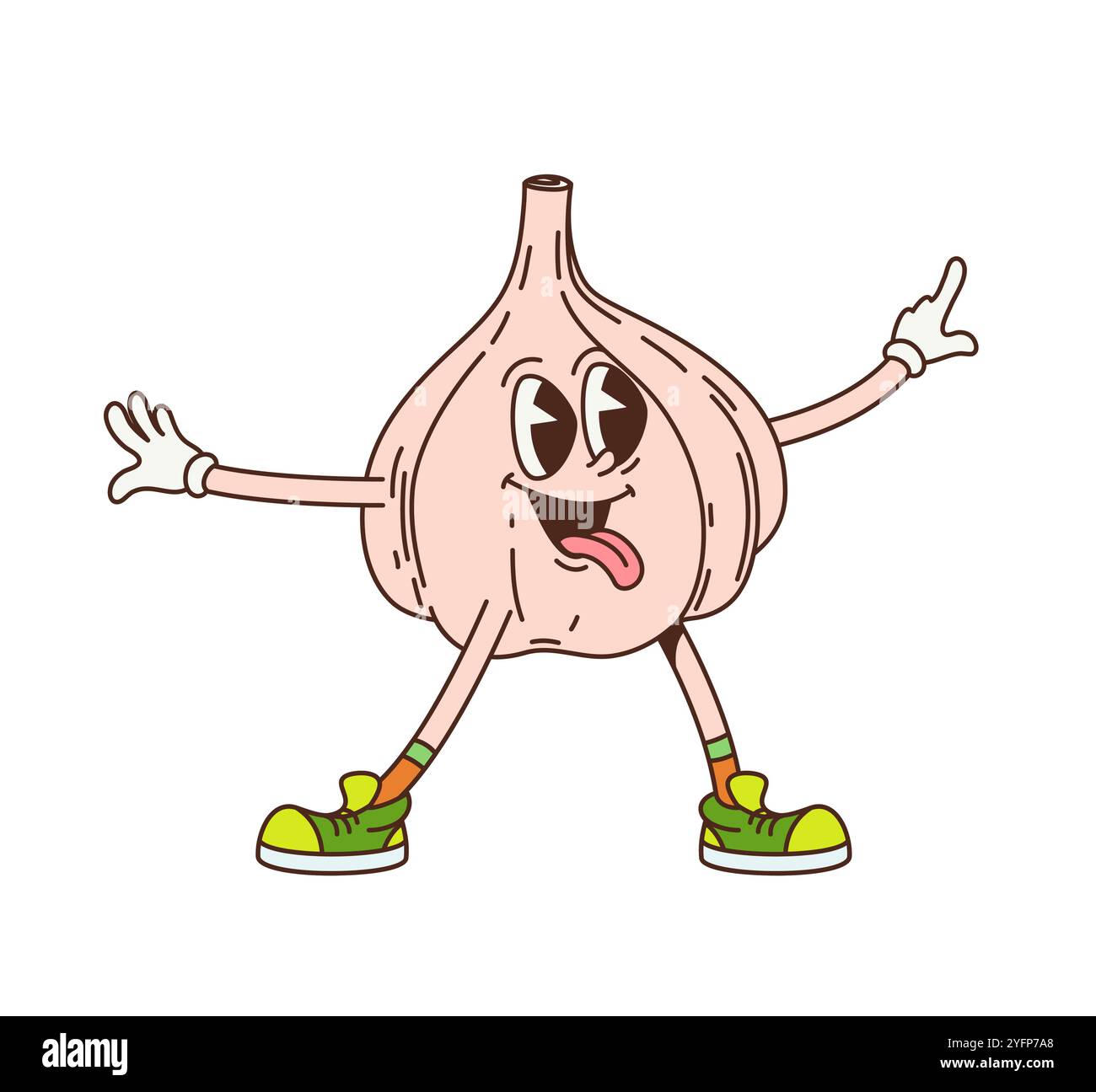 Cartoon groovy garlic vegetable character with cheerful expression and ...