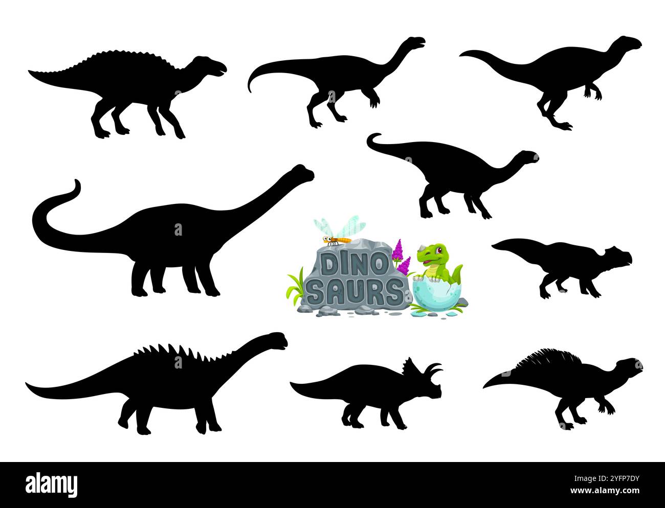 Dinosaurs silhouettes of Jurassic reptiles for kids dino park ...