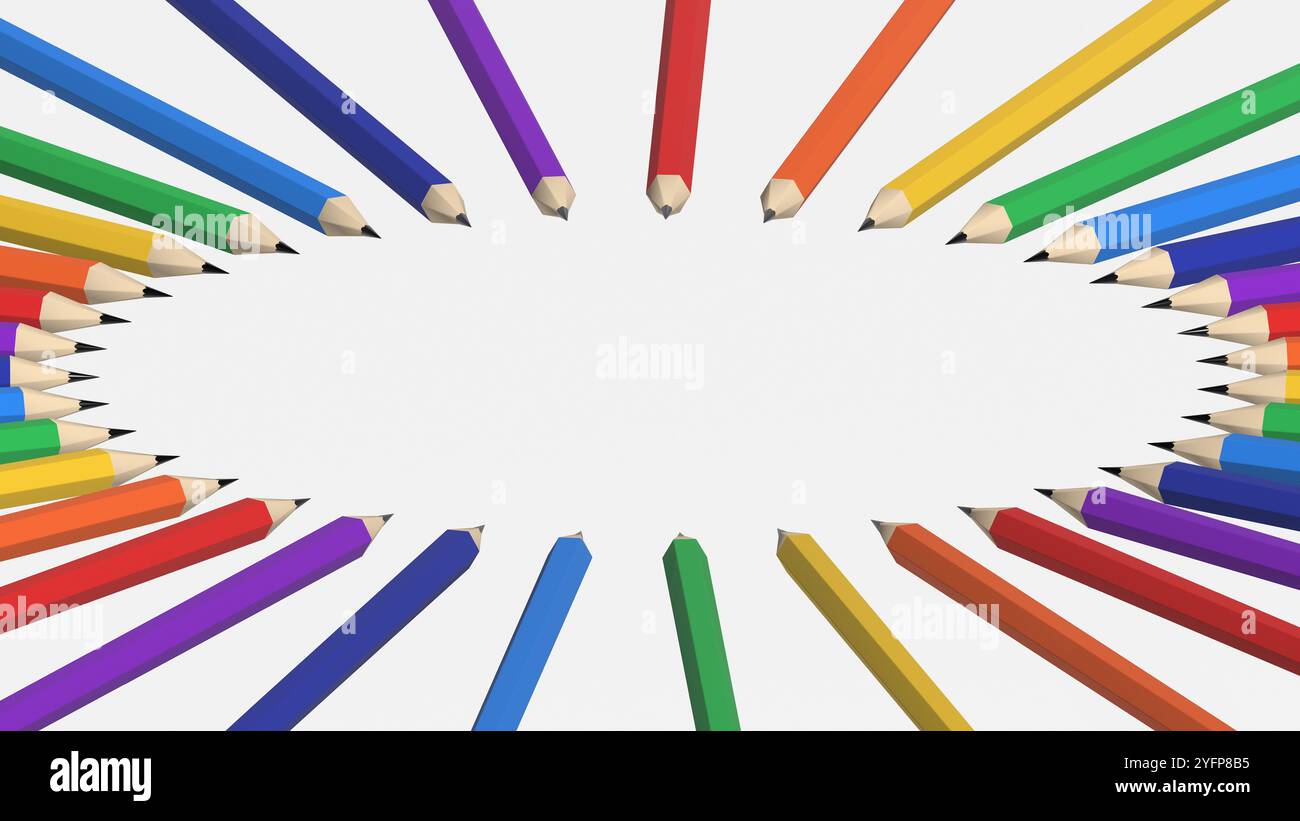 3D render - colored pencils arranged in a circle on a white background ...
