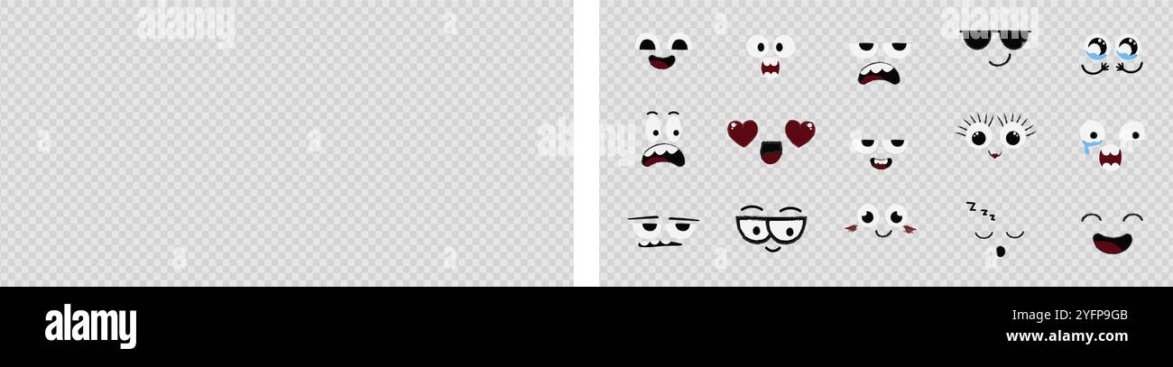 Face emotions, comic expressions, cute crazy eyes collection isolated ...