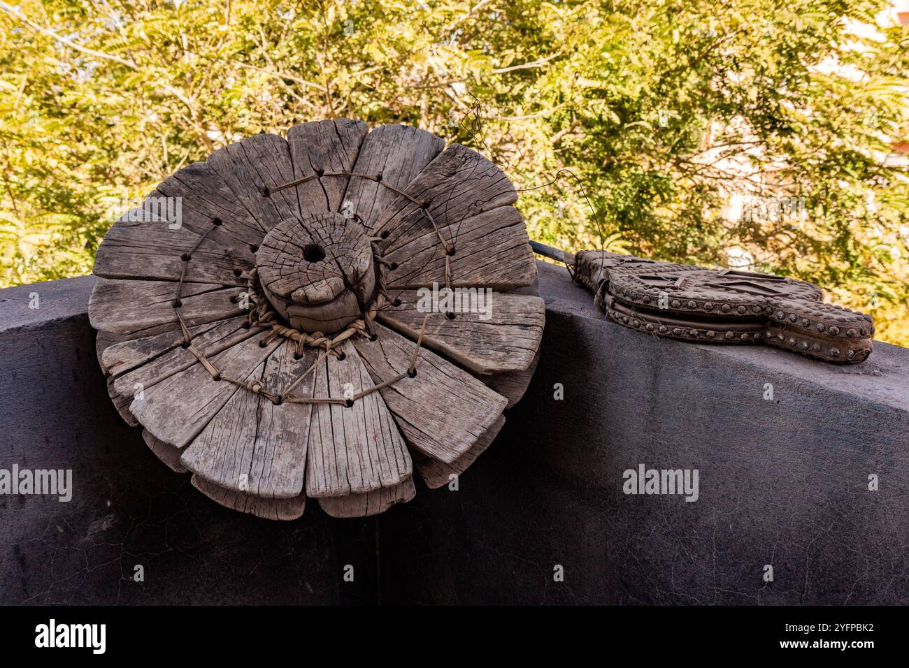 Bellows and a pulley in a small museum in Sakaka, Saudi Arabia Stock ...