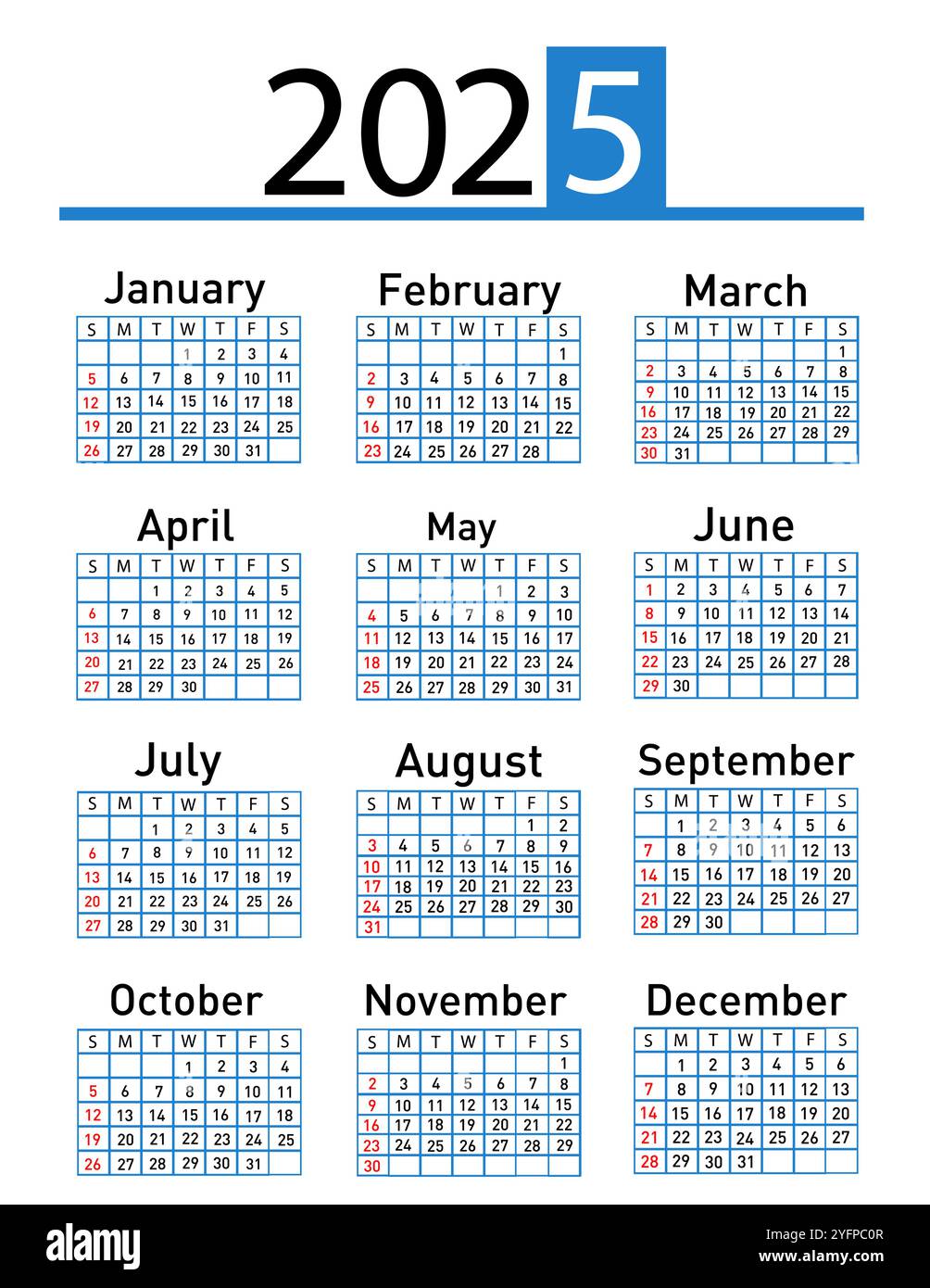 2025 calendar page Cut Out Stock Images & Pictures - Alamy