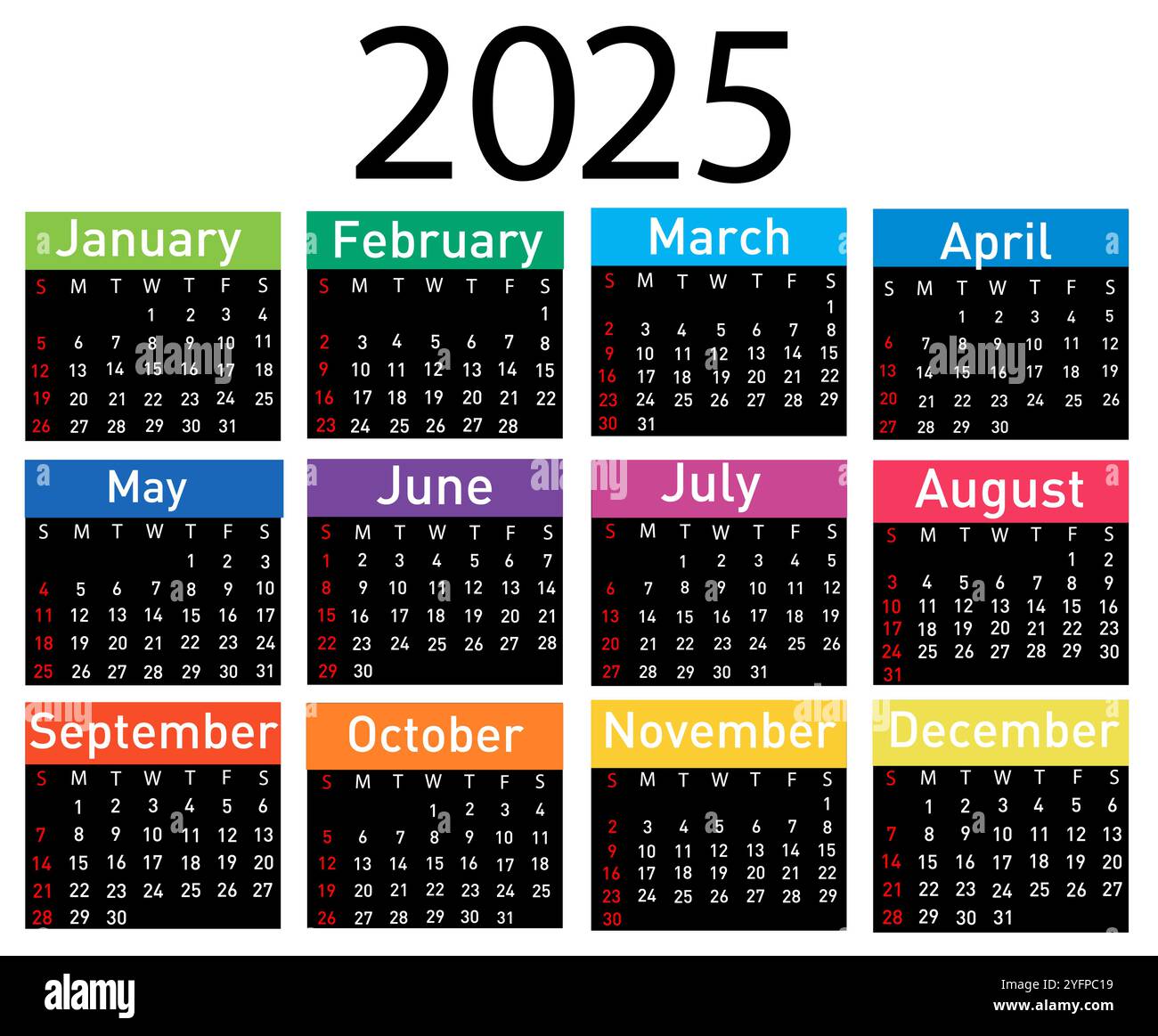 Calendar for 2025 vector illustration Stock Vector Image & Art - Alamy