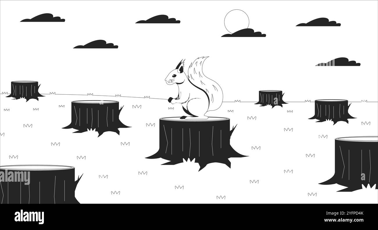 Deforestation environmental issues black and white line illustration Stock Vector Image & Art ...