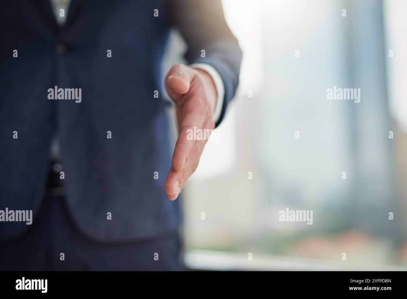 Business, office and showing hand for greeting with welcome, hello and ...