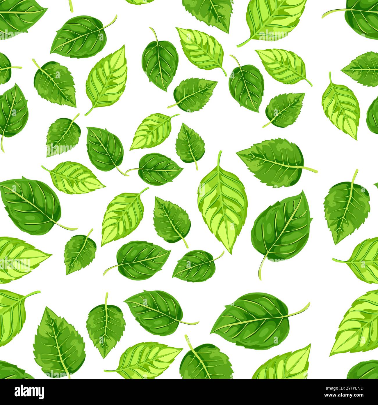 seamless pattern features various shades and shapes of green leaves ...