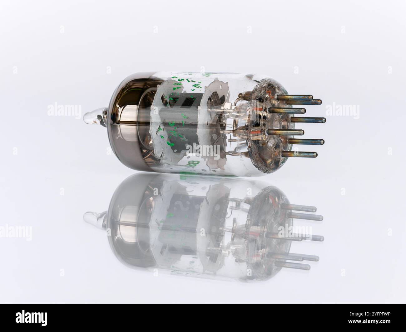 Close-up view from the side of 7-Pin vacuum tube contacts isolated on ...