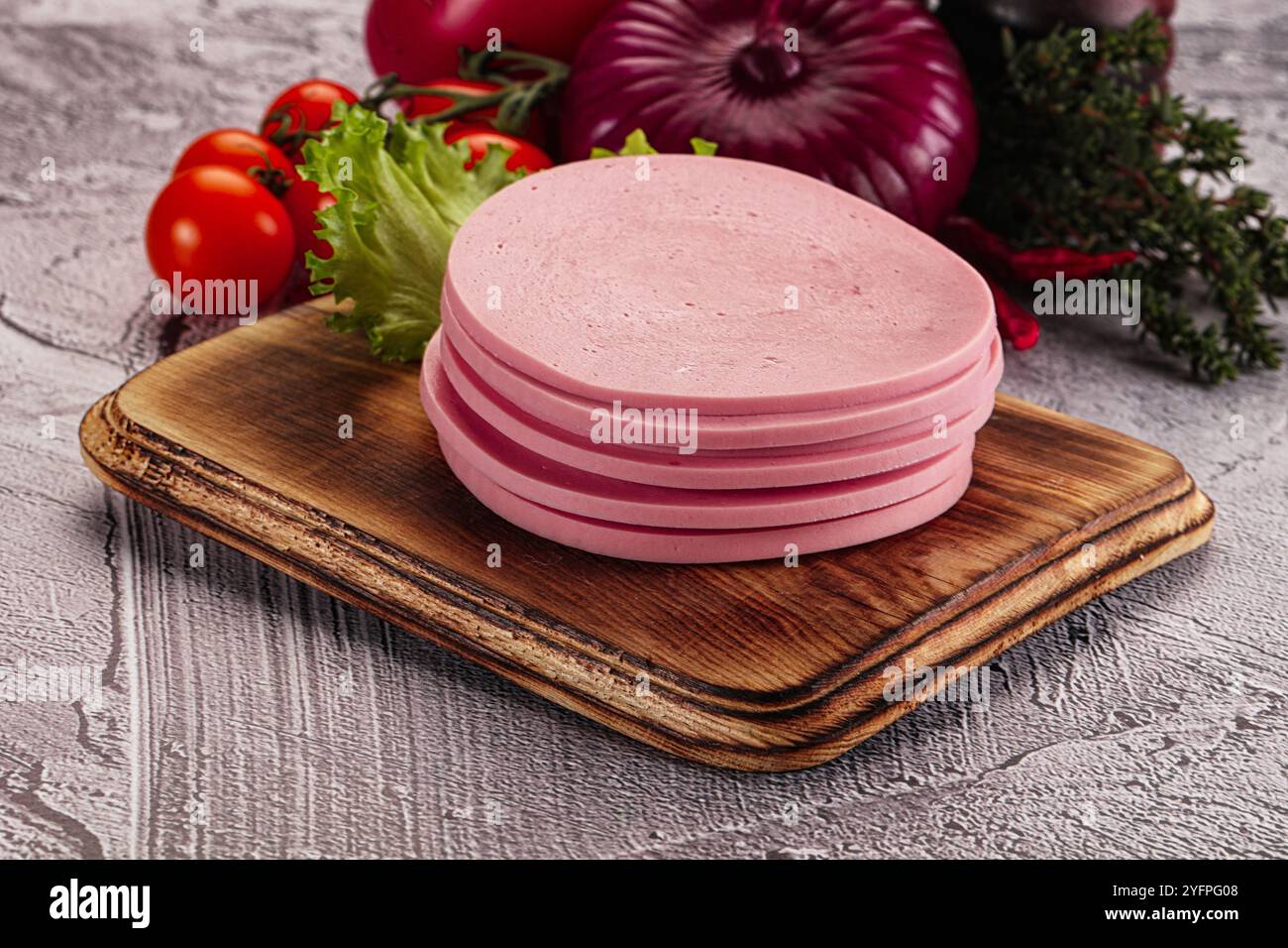 Boiled pork sliced sausage stack for breakfast Stock Photo - Alamy