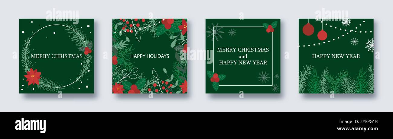 Set of square Christmas card designs. Vector festive card design ...