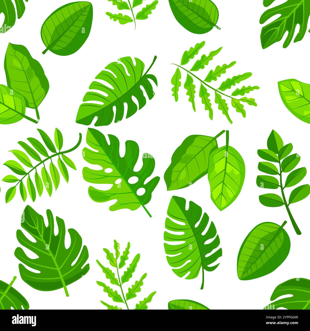 seamless pattern of vibrant green leaves on a white background. Various ...