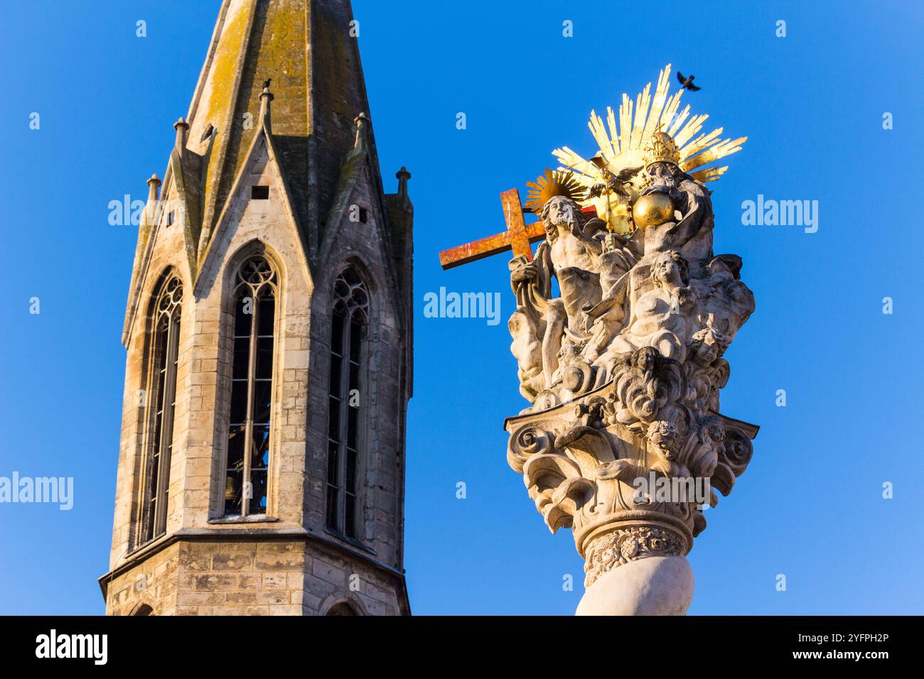 Holy Trinity Statue (1701) in morning sun, Fo ter, Sopron, Hungary ...