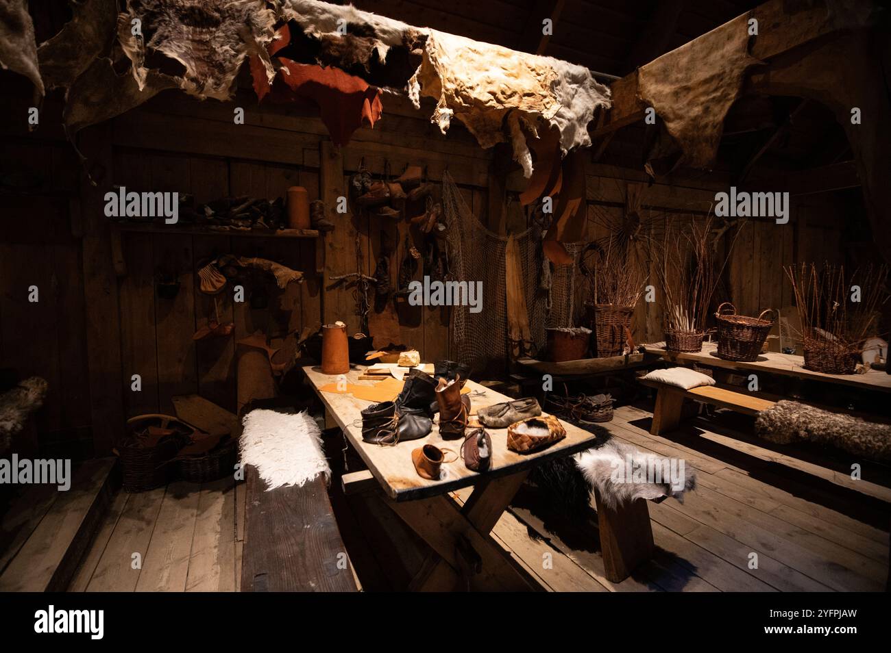Viking family living quarters inside the Viking Chieftain’s longhouse ...