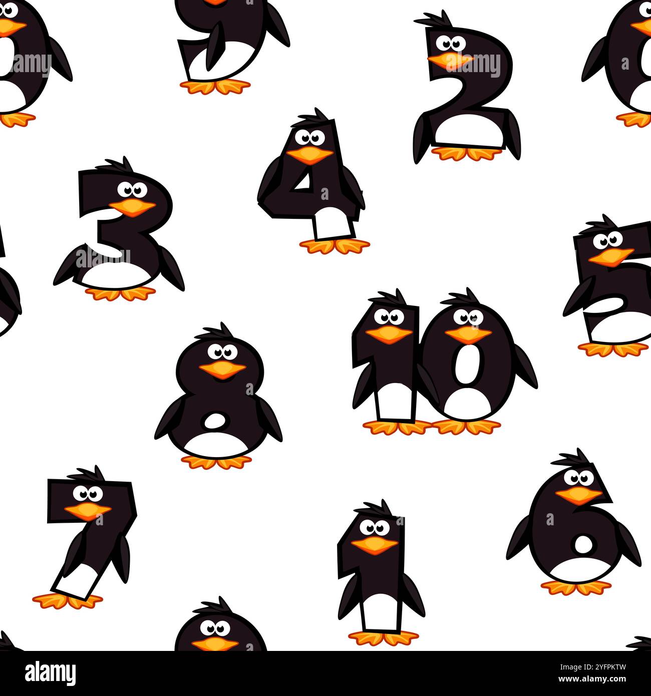 Seamless pattern with cartoon numbers like Penguins from 0 to 9 ...