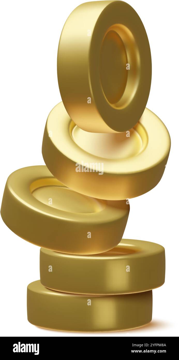 3d realistic gold coins stack set. Minimal metal money vector ...