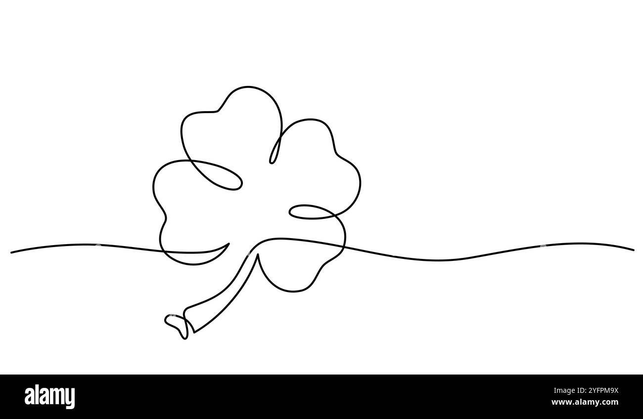Four leaved clover single continuous line art drawing Saint Patrick Day ...