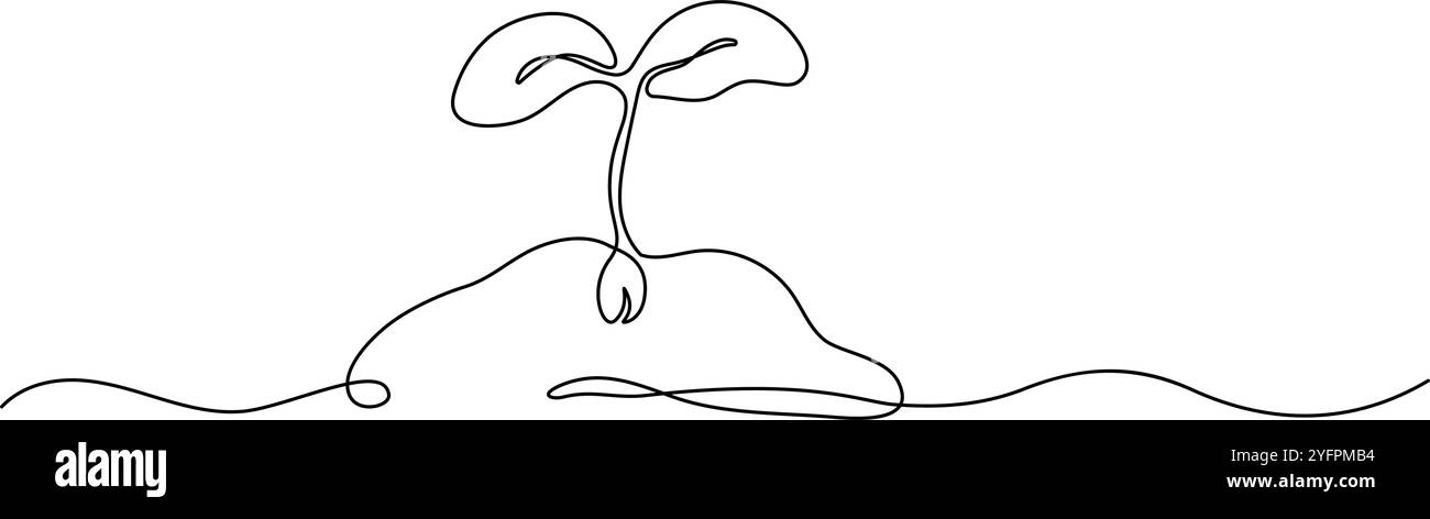 Growing sprout one line drawing spring seedling and gardening black and ...