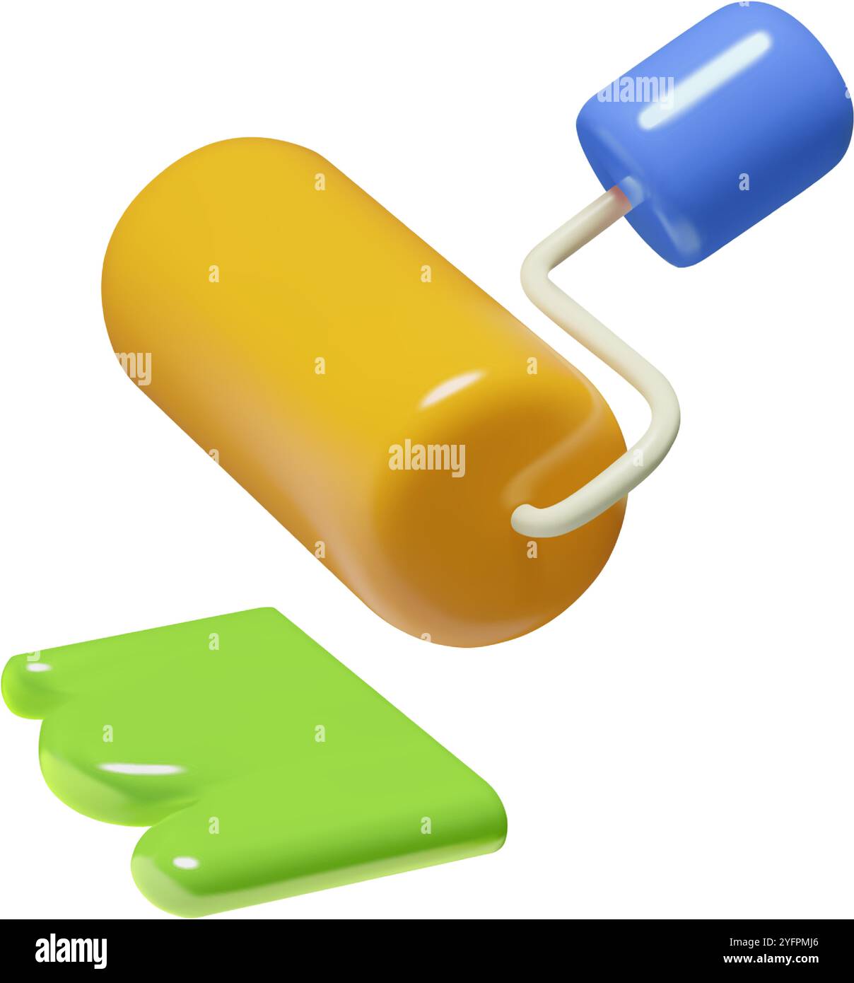 3d roller with paint renovation work tool icon minimal three ...