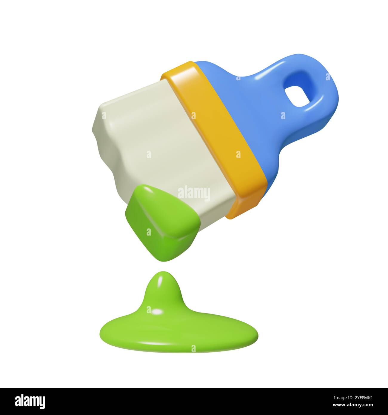 3D realistic paintbrush icon with green paint three dimensional plastic ...