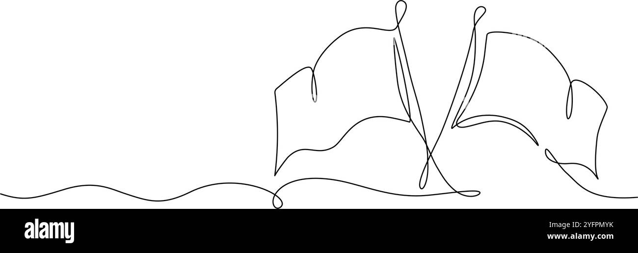 Crossed flags single line art drawing black and white vector border ...