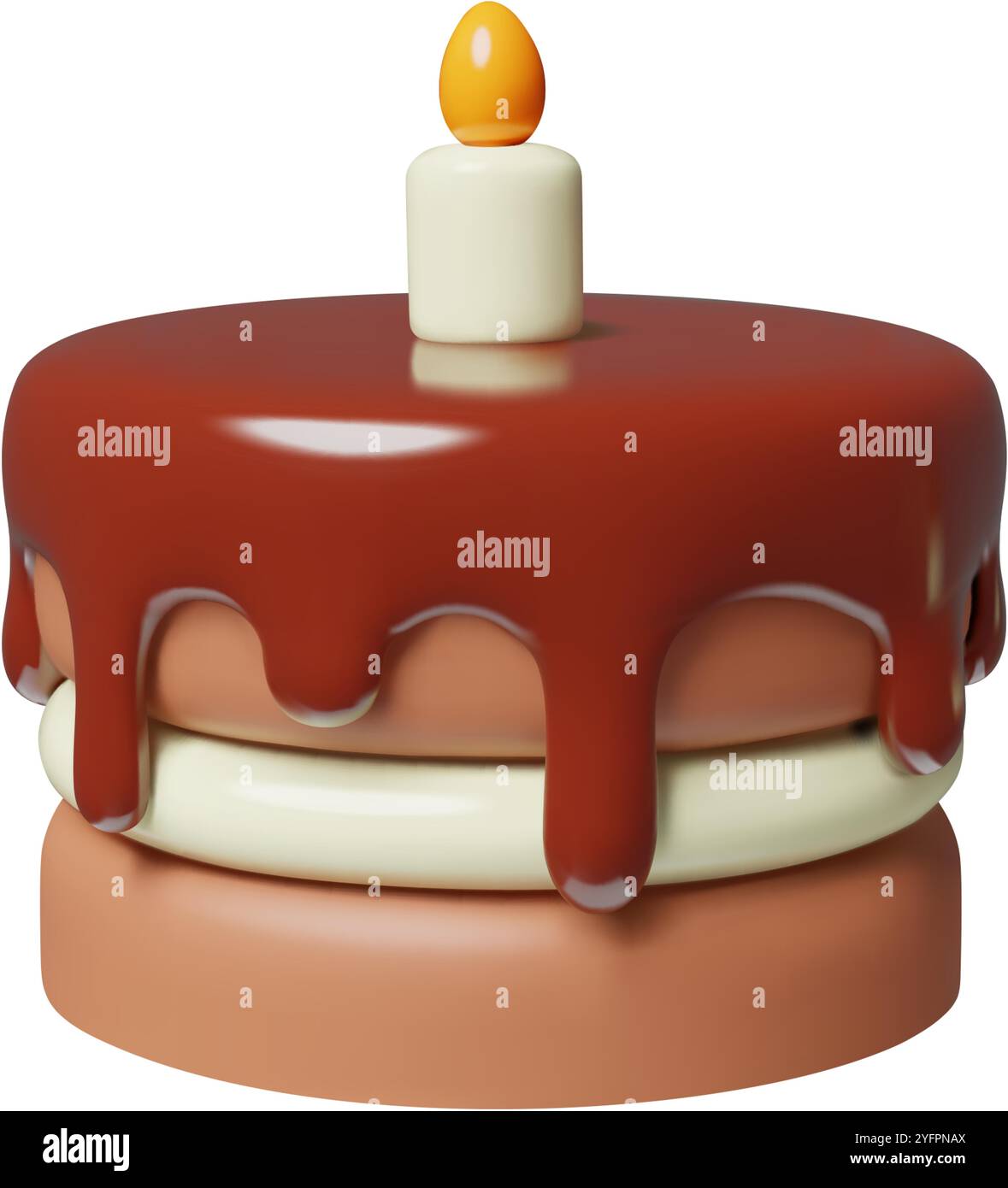 3d chocolate birthday cake with a candle vector illustration minimal ...
