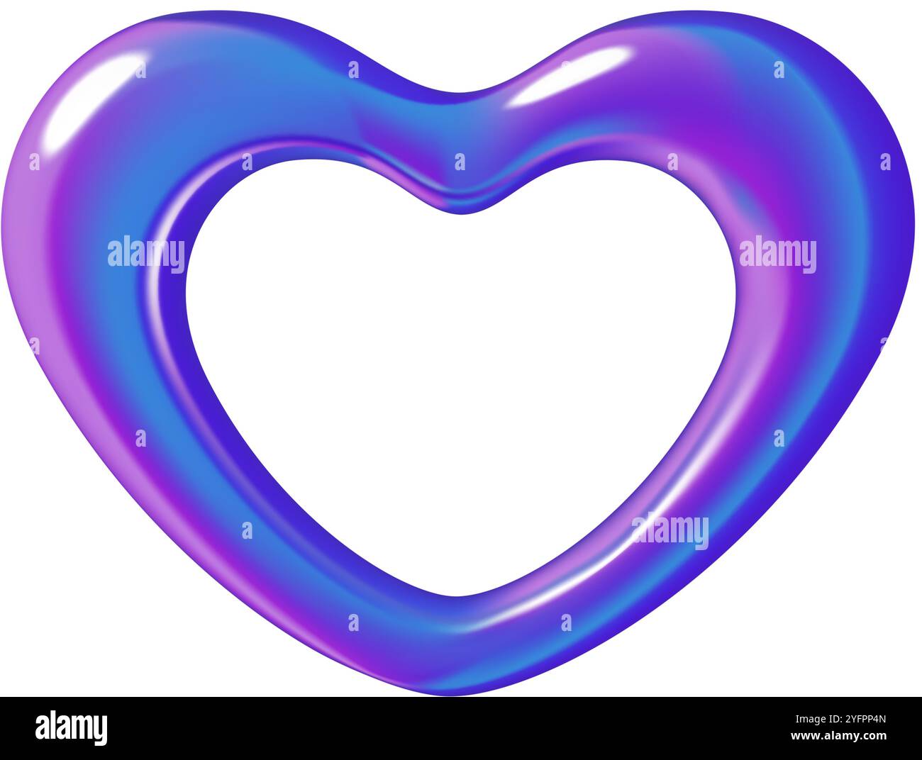 Chrome heart 3d shape purple vector iridescent y2k holographic design ...