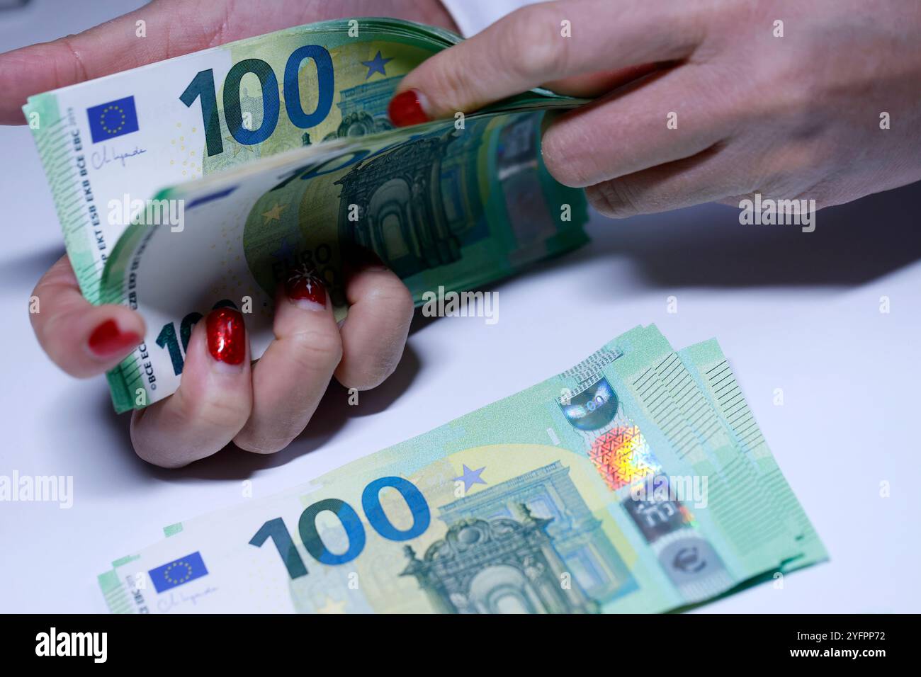 Business Woman Counting Money. Close up of female hands counting euro ...