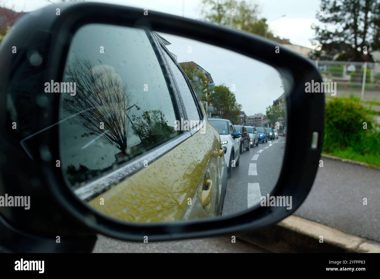 Oval mirror car reflection. Traffic jam. France Stock Photo - Alamy