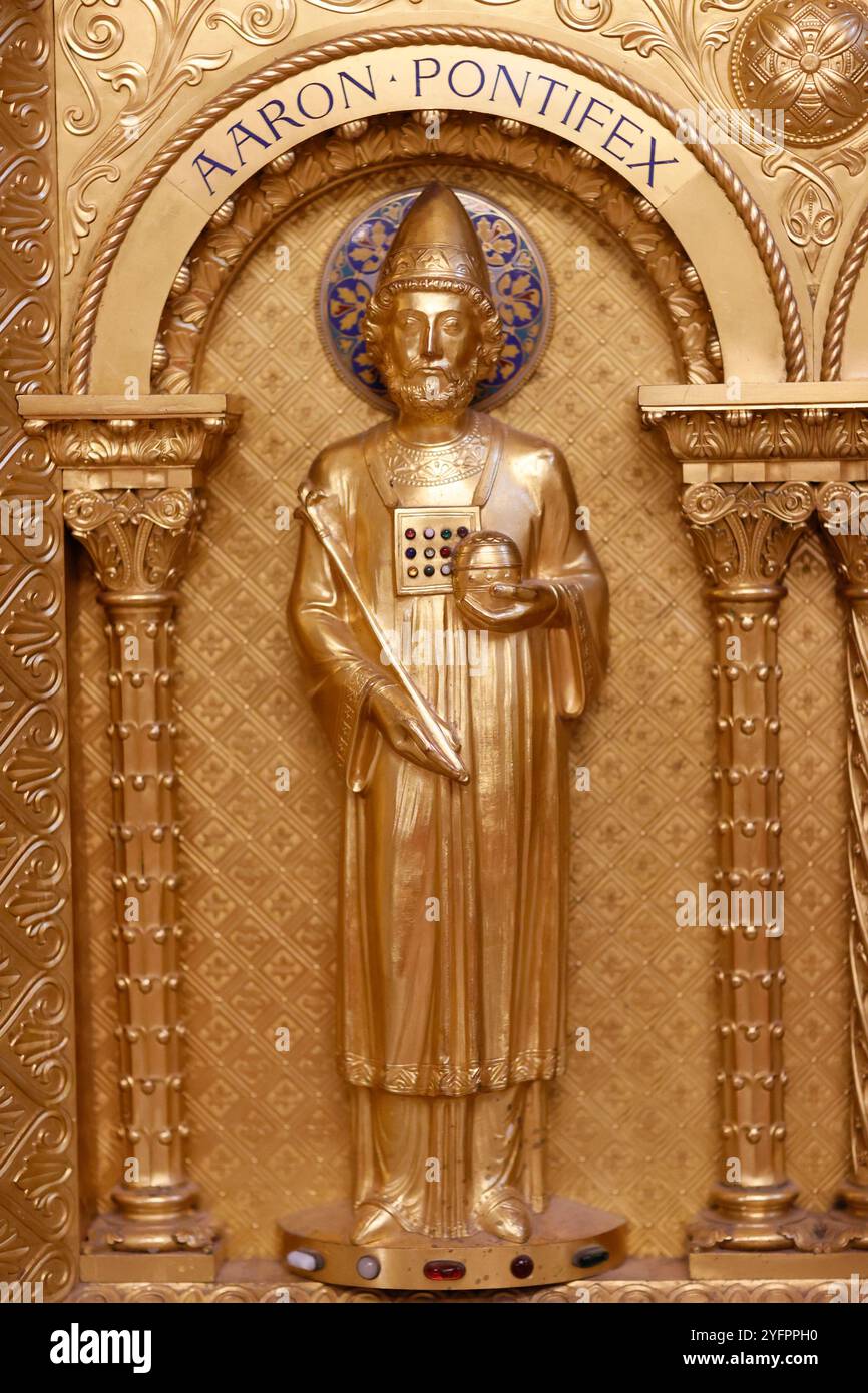 Saint Martin d'Ainay basilica. Main Altar. Golden statue of Aaron. Lyon ...