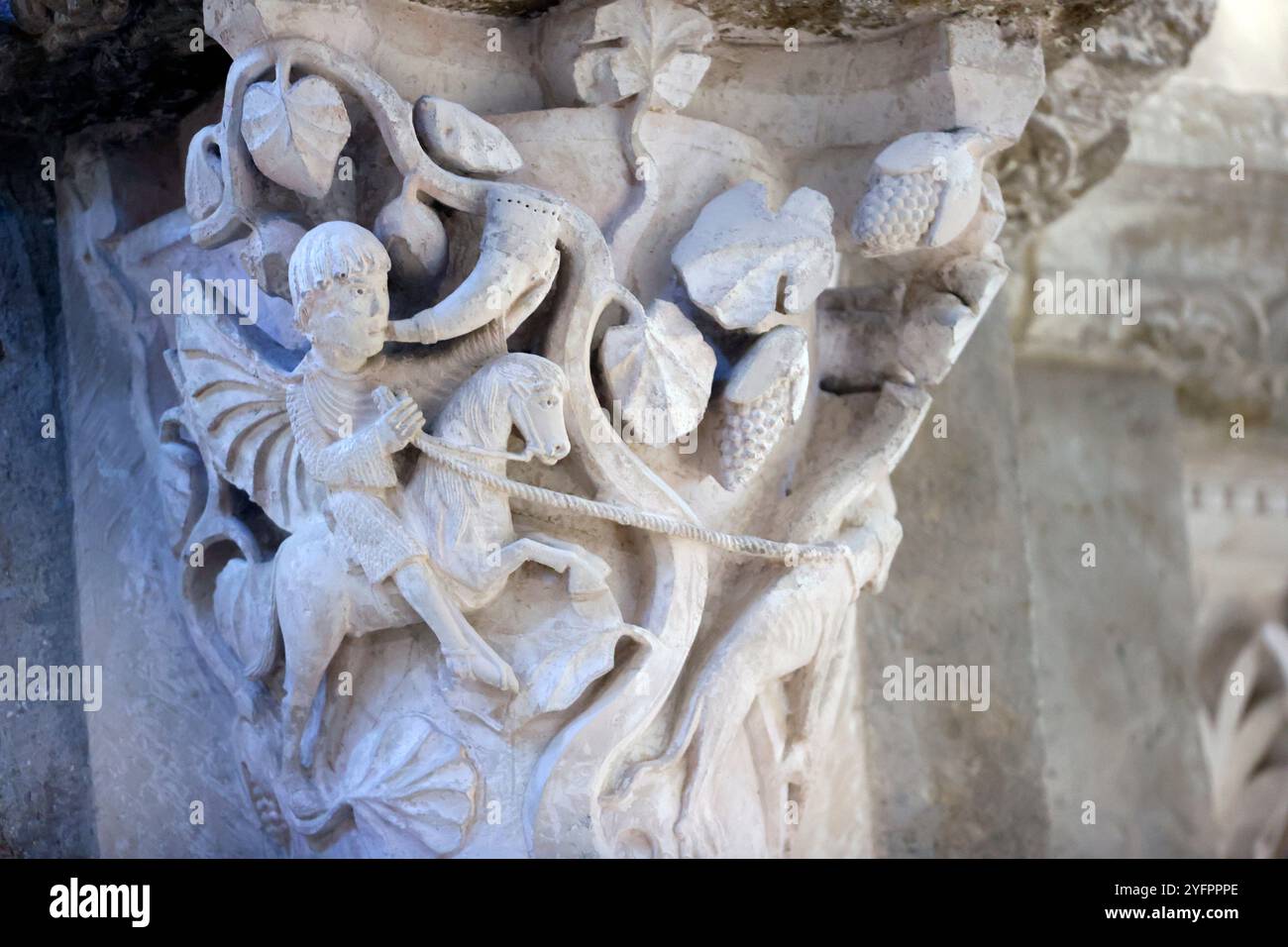 Benedictine abbey of Vezelay. Decorated capitals. 12 th century ...