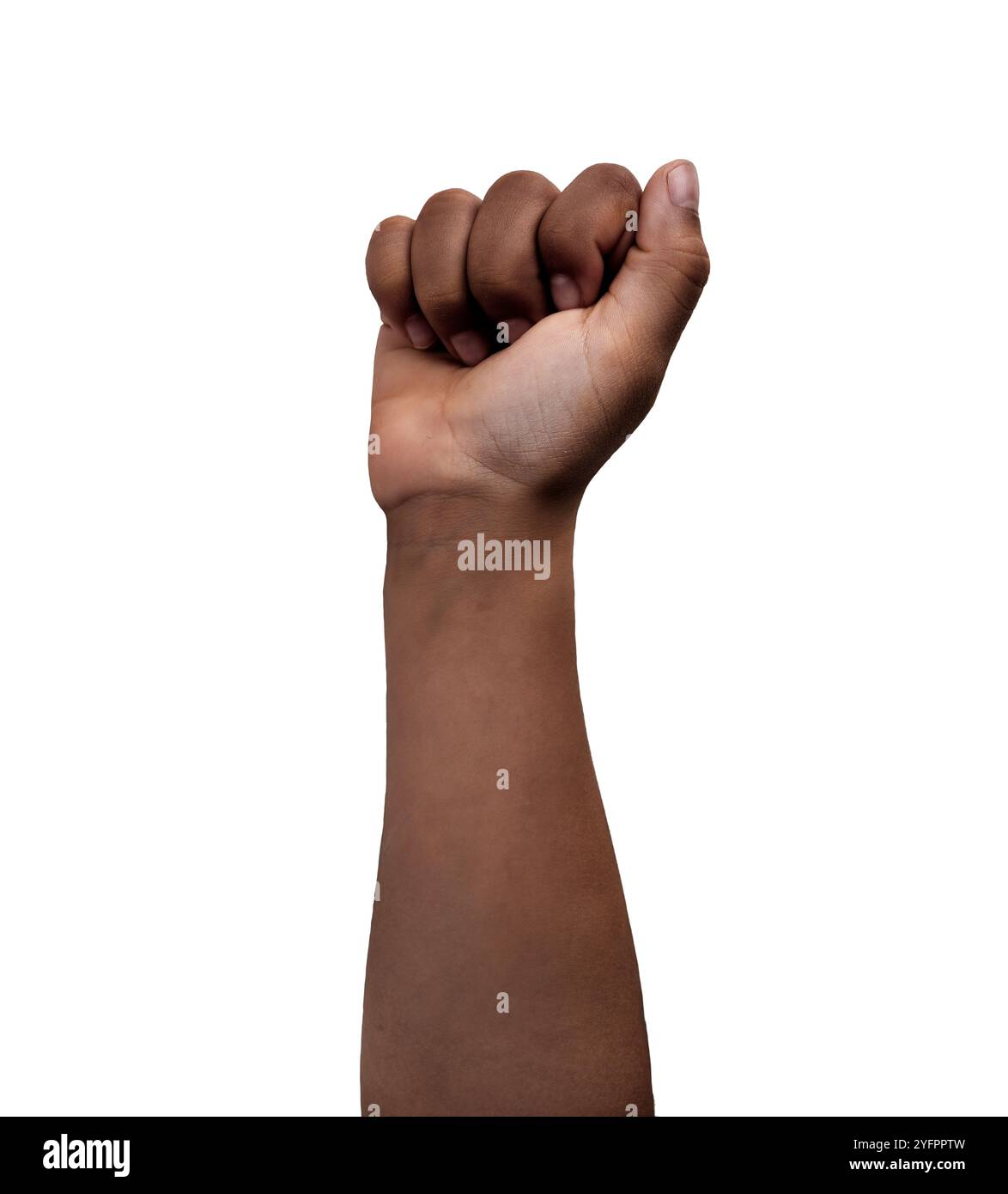 Child with fist up on a isolated with white background Stock Photo - Alamy