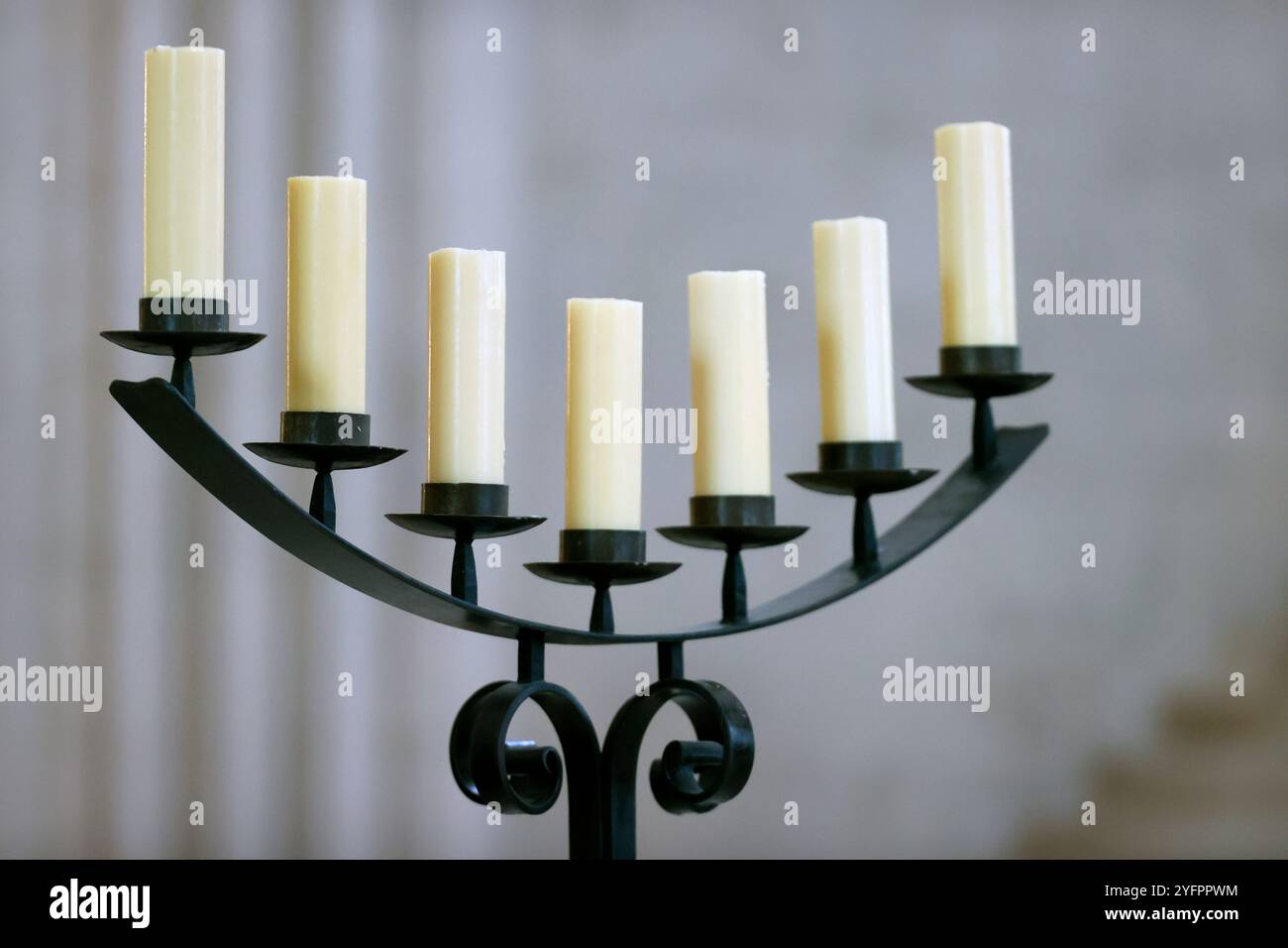 Benedictine abbey of Vezelay.Candlestick with seven candles. Vezelay ...