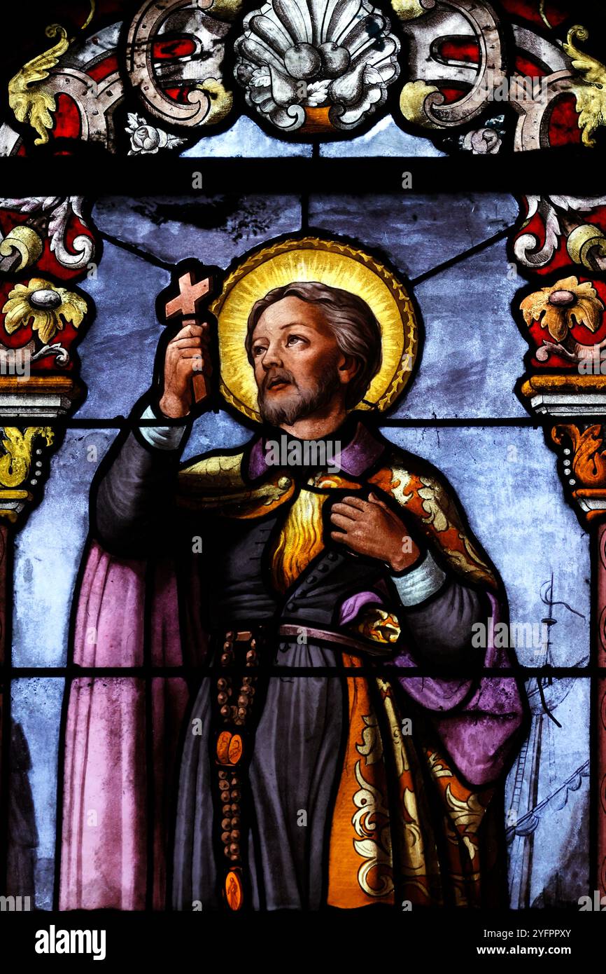 Saint Ferreol church. Stained glass window. Saint Francis Xavier. Saint ...