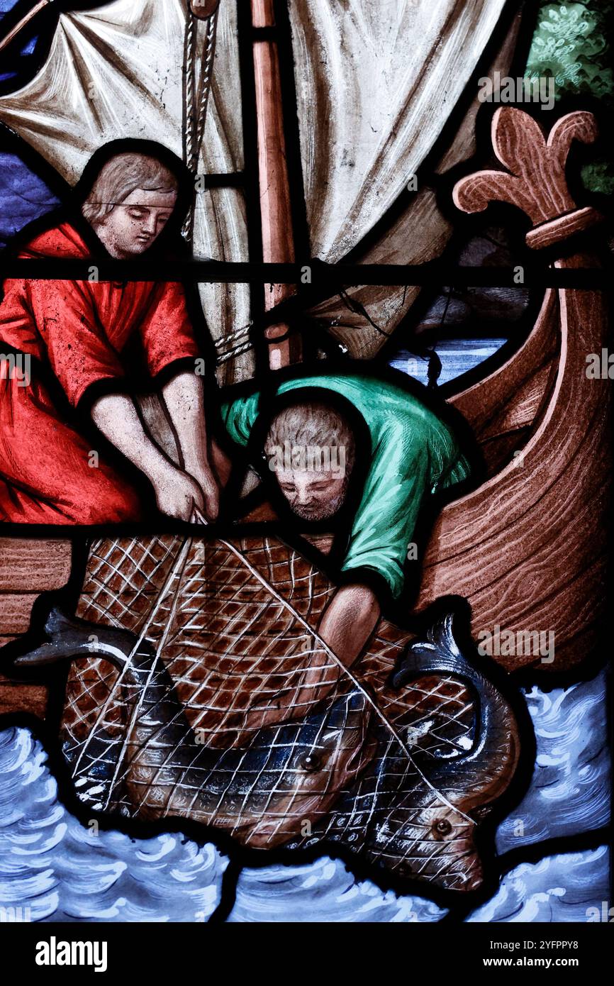 Saint Ferreol church. Stained glass window. Jesus and his apostles ...