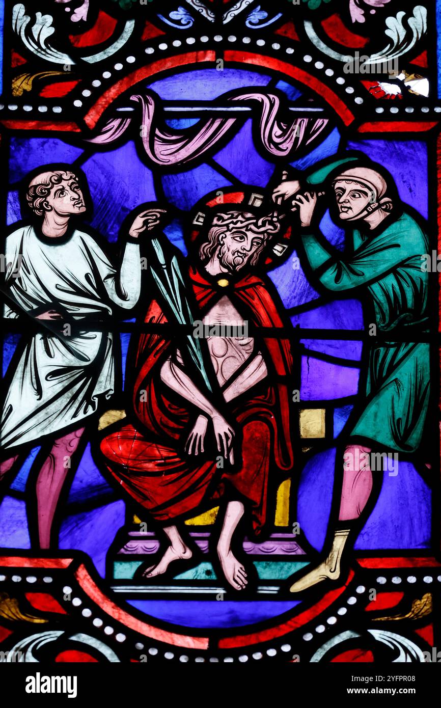 Saint Ferreol church. Stained glass window. Passion of Christ. The ...