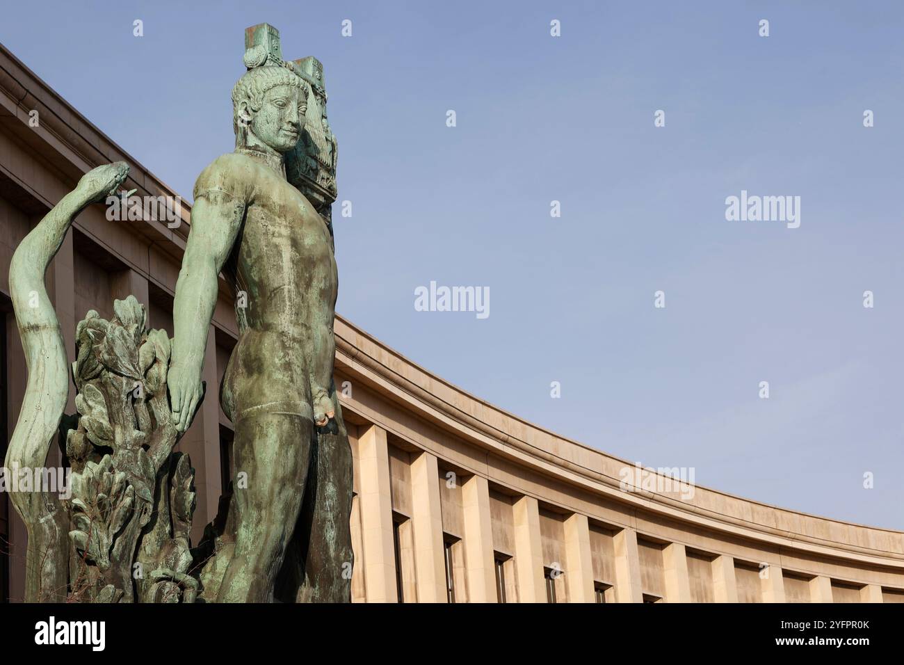 Statue on a terrace of the Trocadero, Paris, France.Apollo leading ...