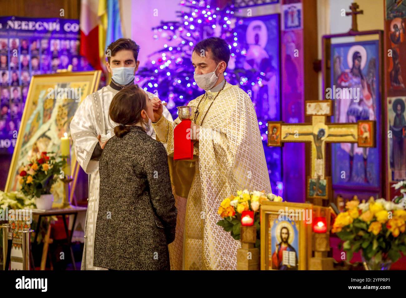 Mass in Saint Volodymyr the Great Greek catholic Ukrainian cathedral ...