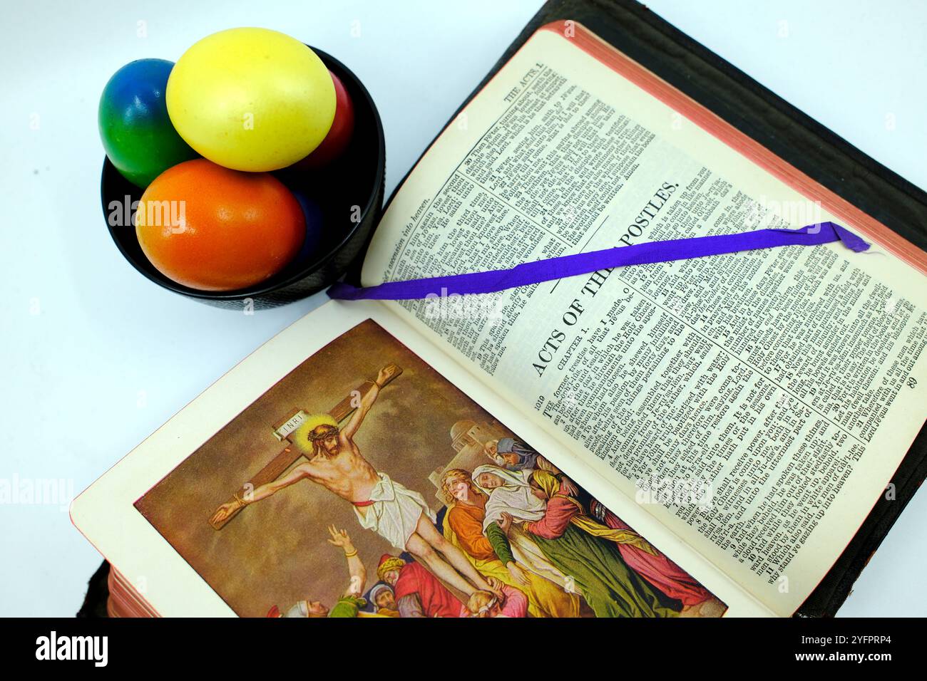 Happy Easter. Easter colored eggs with Holy Bible. Easter is a ...