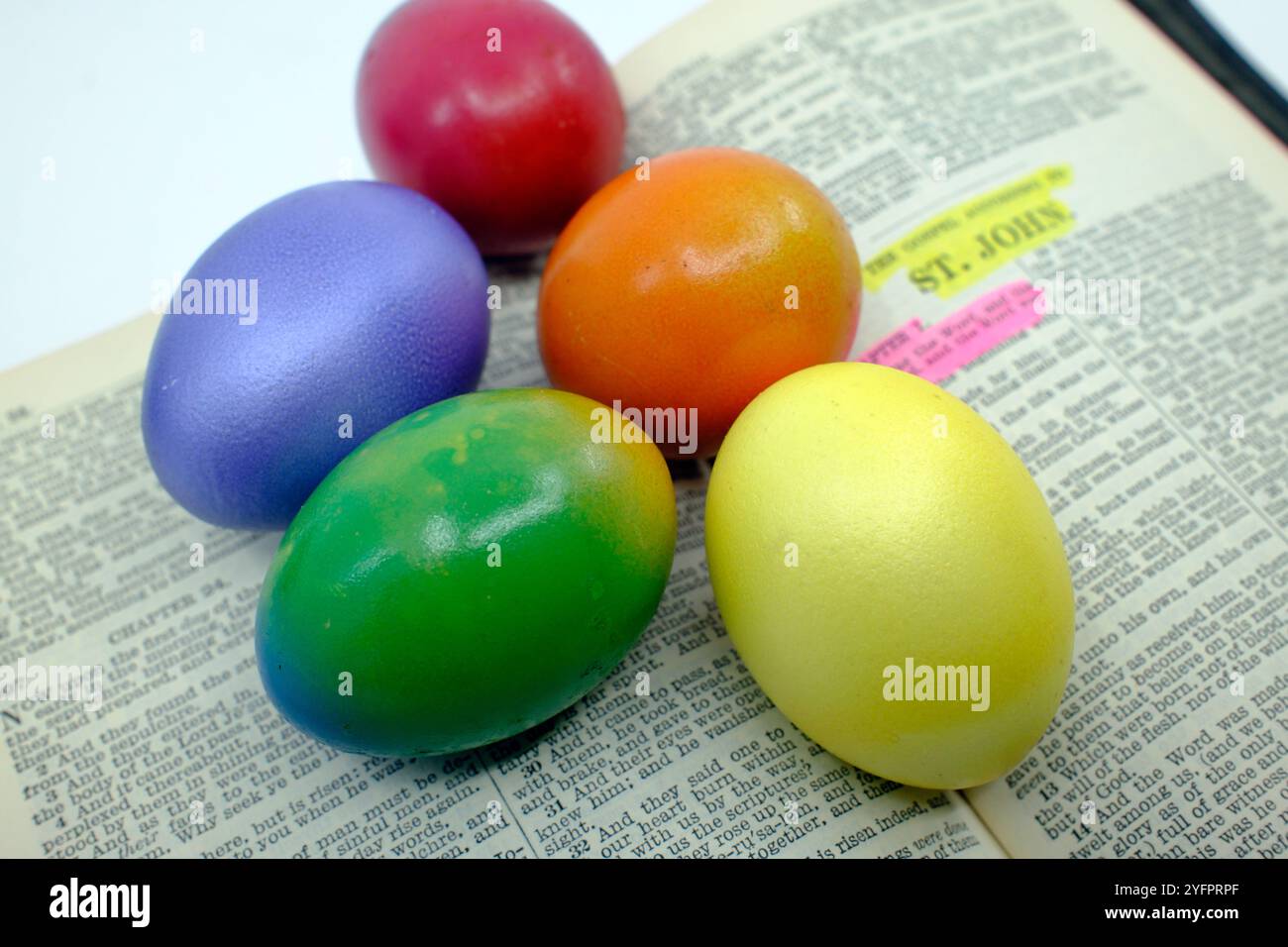 Happy Easter. Easter colored eggs with Holy Bible. Easter is a ...