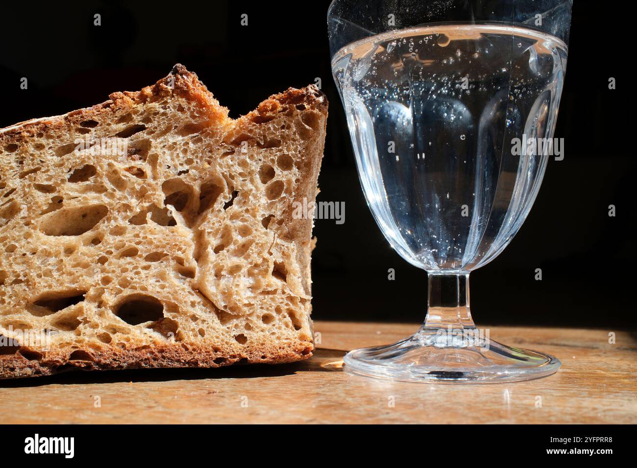 Bread and glass of water during Lent. A solemn religious observance ...