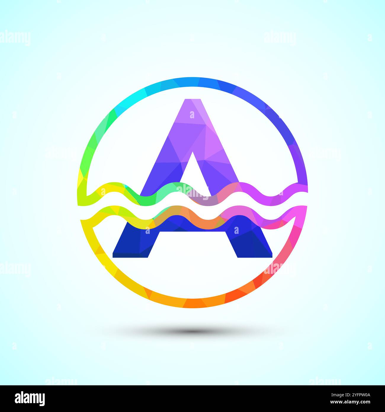 English alphabet in a circle with water waves. Water wave logo design ...