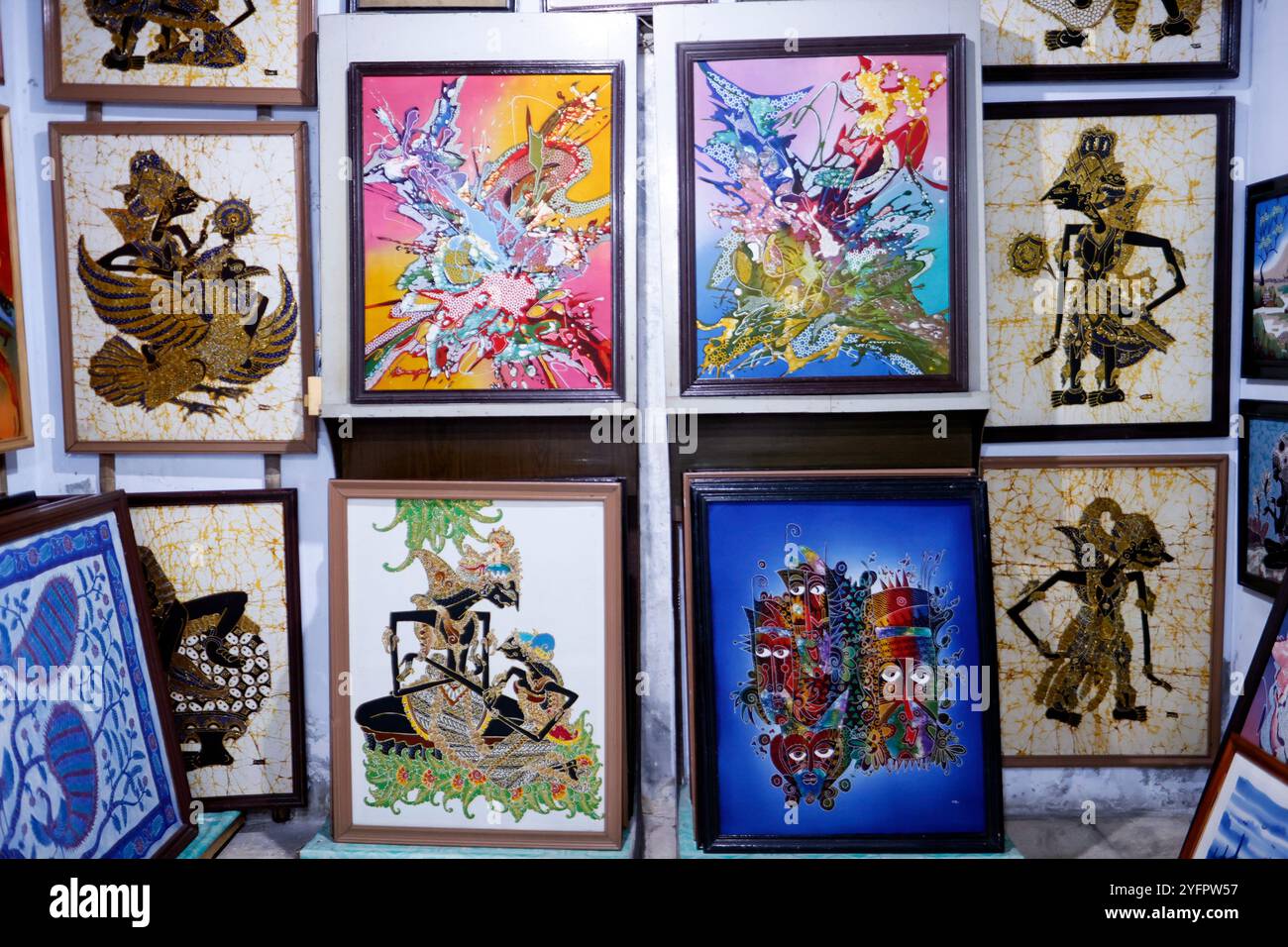 Batik Production. Handmade batik painting displayed in a batik shop ...